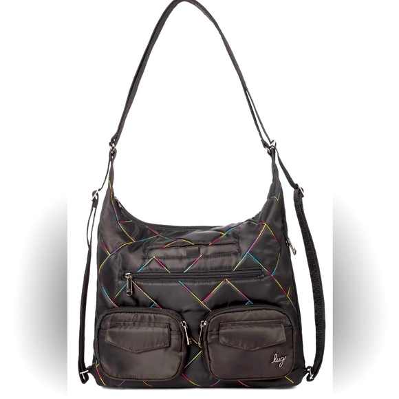 lug | Bags | Lug Zipliner 2 Black Rainbow Stitch Hobo Purse Convertible ...